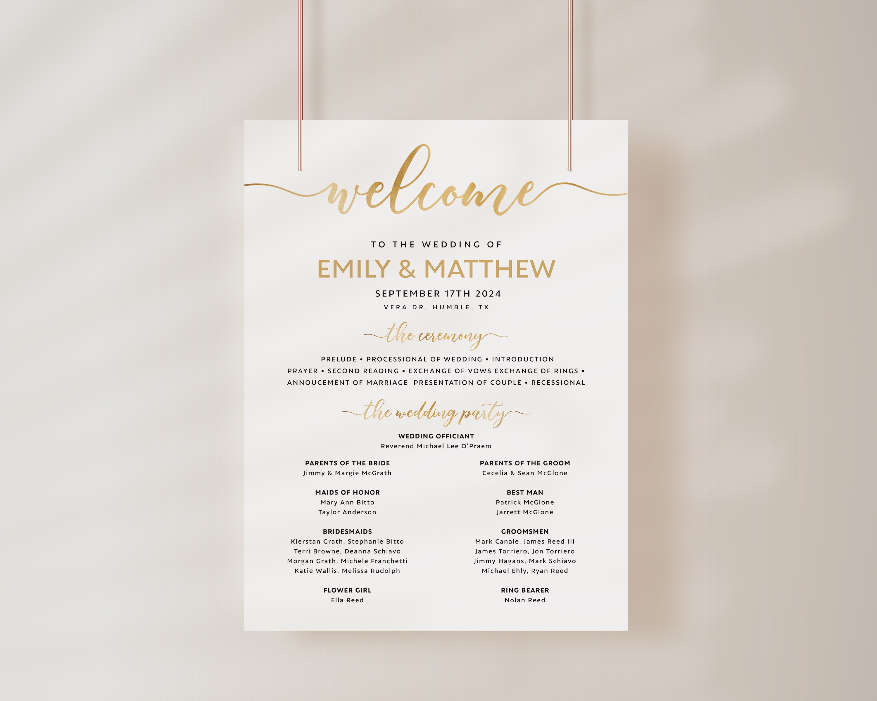 Wedding Program Wedding Program Sign Template Gold Wedding - Etsy