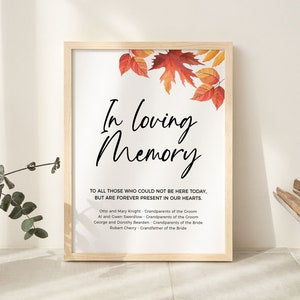 In Loving Memory Sign, Fall Wedding Stationery, Wedding Sign, in Loving ...