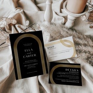 Black and Gold Arch Wedding Invitation Set, Arch Wedding Invitation ...