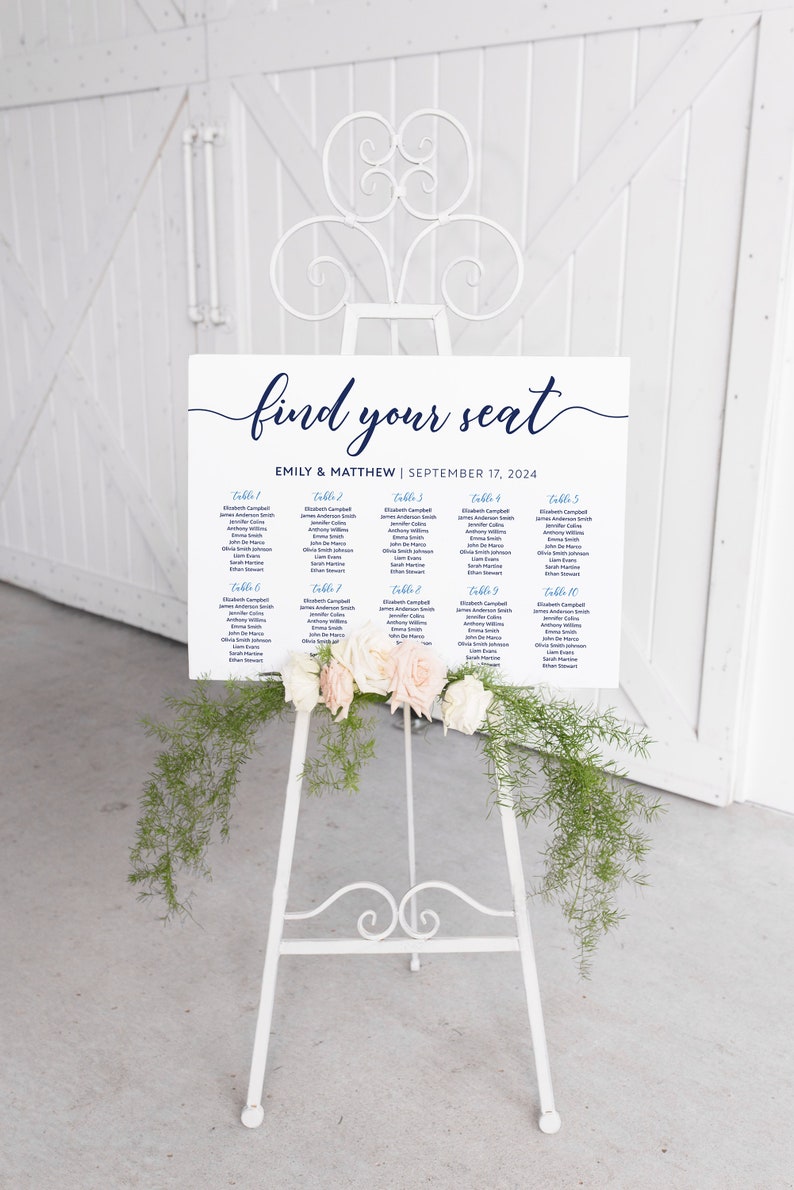 Seating Chart Template Navy Seating Chart Sign Wedding - Etsy