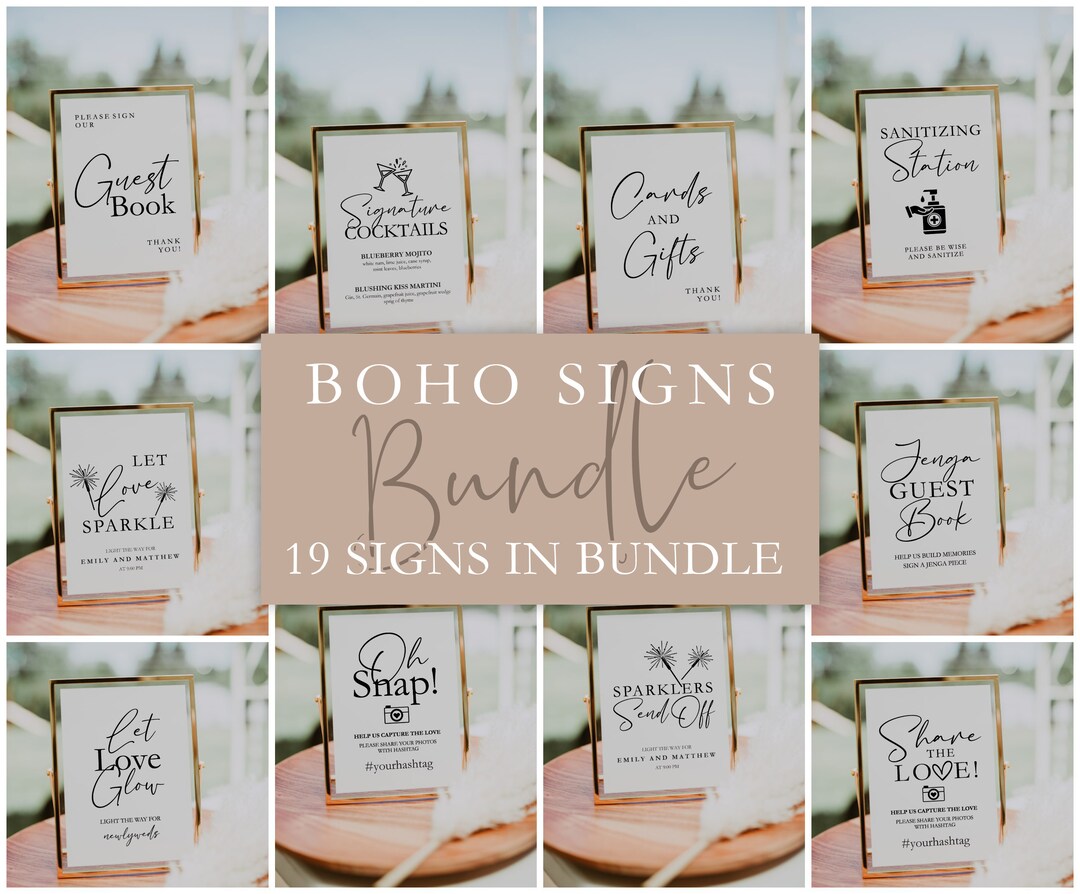 Boho Wedding Signs, Wedding Signs Bundle, Boho Wedding Signage ...