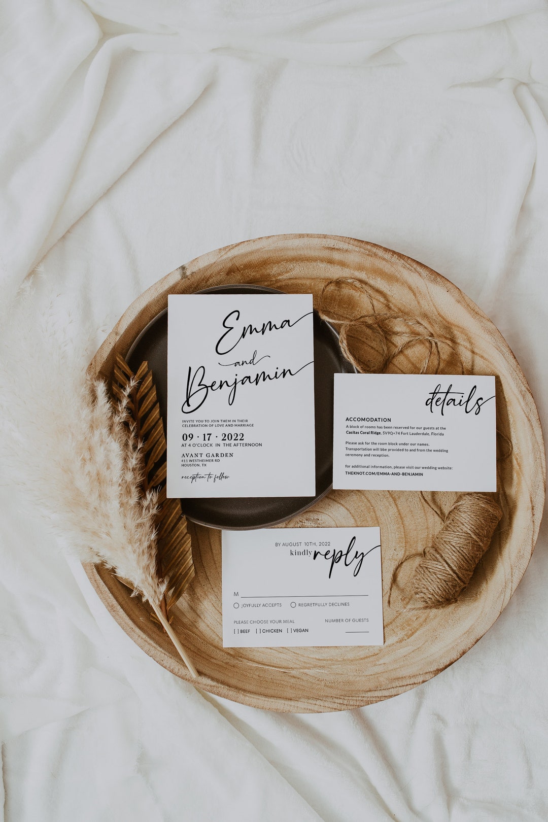 Rustic Wedding Invitation Set, Minimalist Modern Wedding Invitation ...