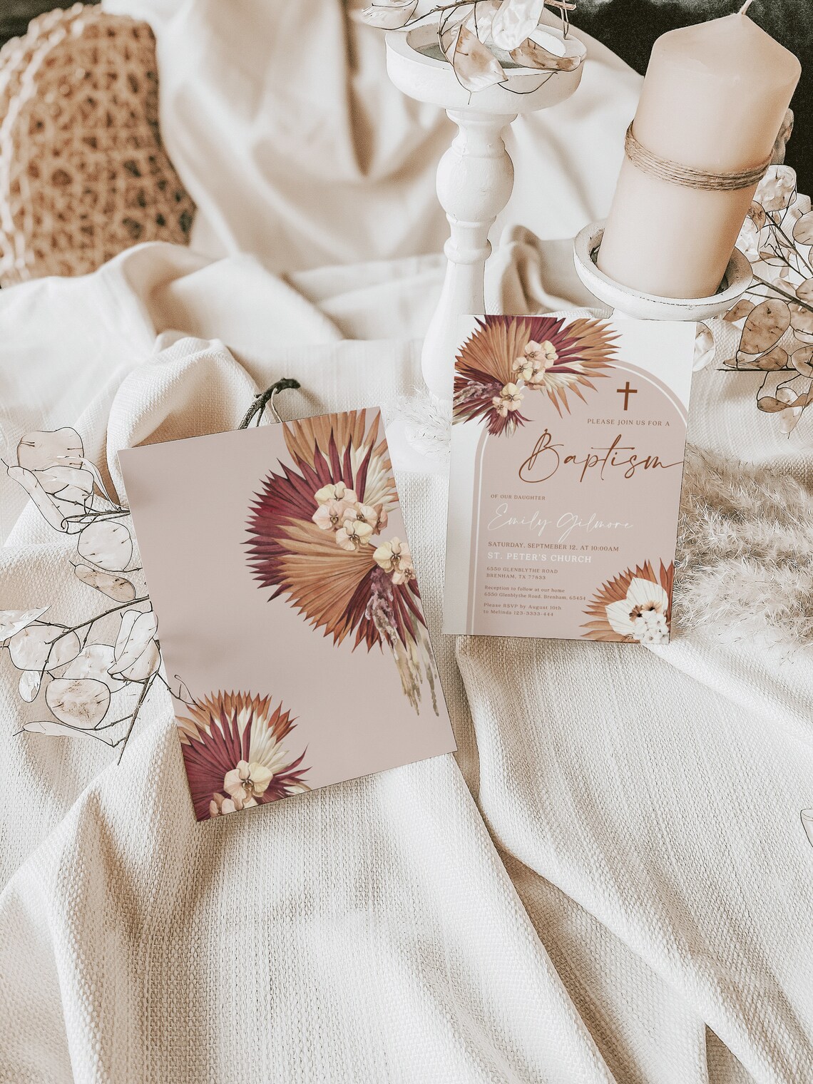 Boho Invitation Baptism Invitation Template Boho Baptism | Etsy