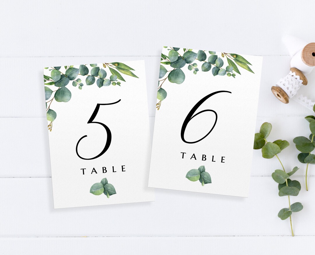 Table Number Sign, Wedding Table Numbers, Eucalyptus Table Numbers ...