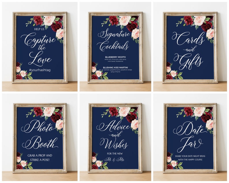 Wedding Signs Bundle Navy Burgundy Wedding Signs Navy Red - Etsy UK
