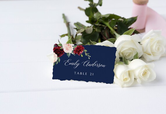 Place Cards Wedding Navy Place Cards Navy Burgundy Wedding | Etsy