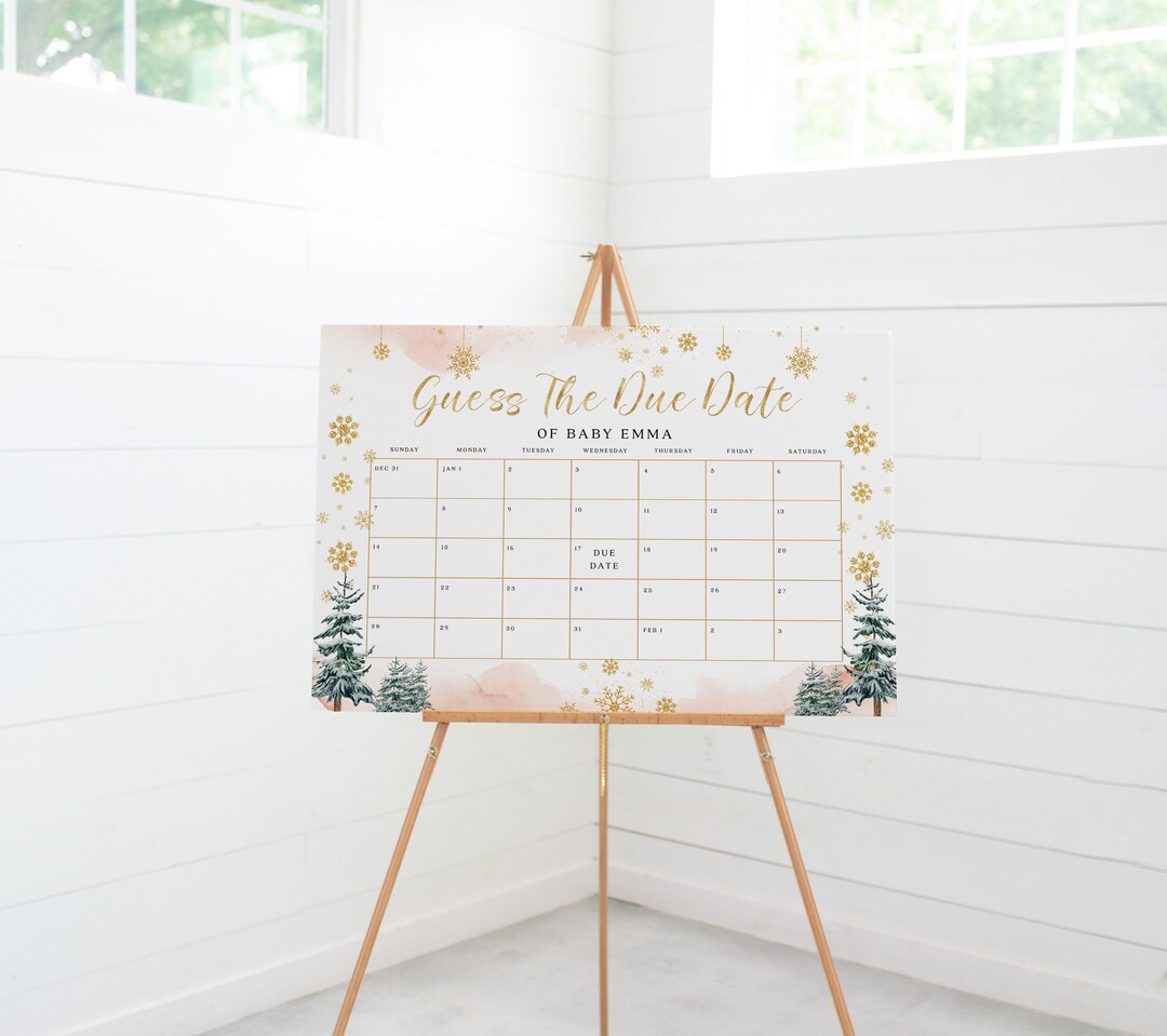 Due Date Calendar, Baby Shower Due Date Sign, Winter Due Date Calendar ...
