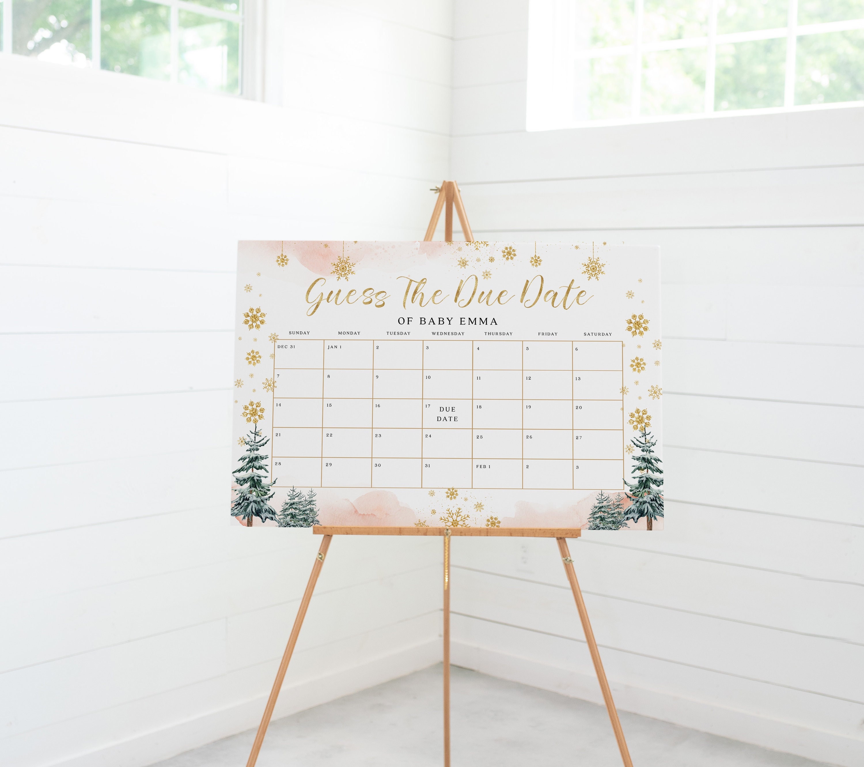 Due Date Calendar Baby Shower Due Date Sign Winter Due Date - Etsy