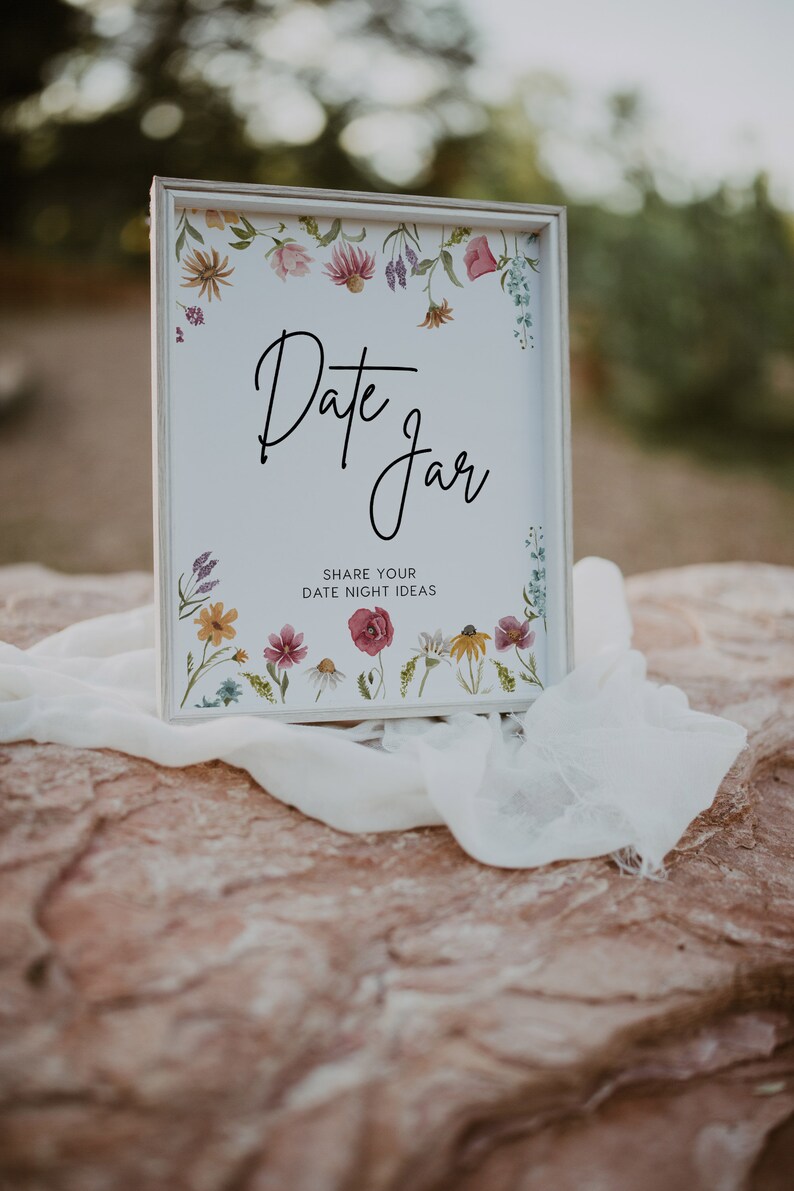 Floral Date Jar Sign Wedding Sign Template Boho Wildflower - Etsy