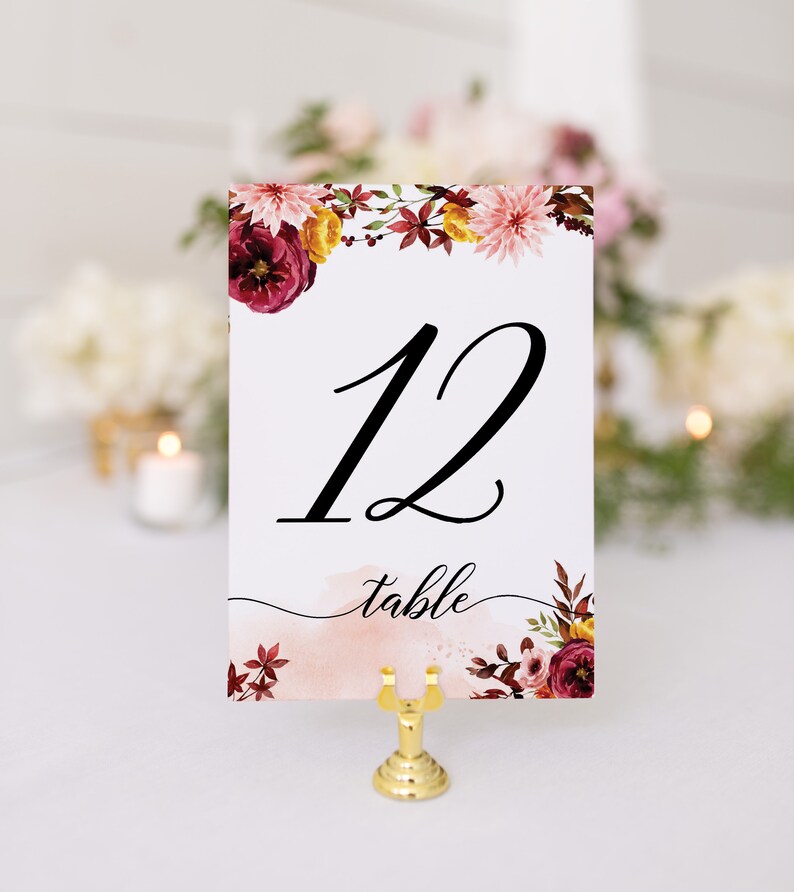 Table Numbers Fall Wedding Table Numbers Printable Table - Etsy