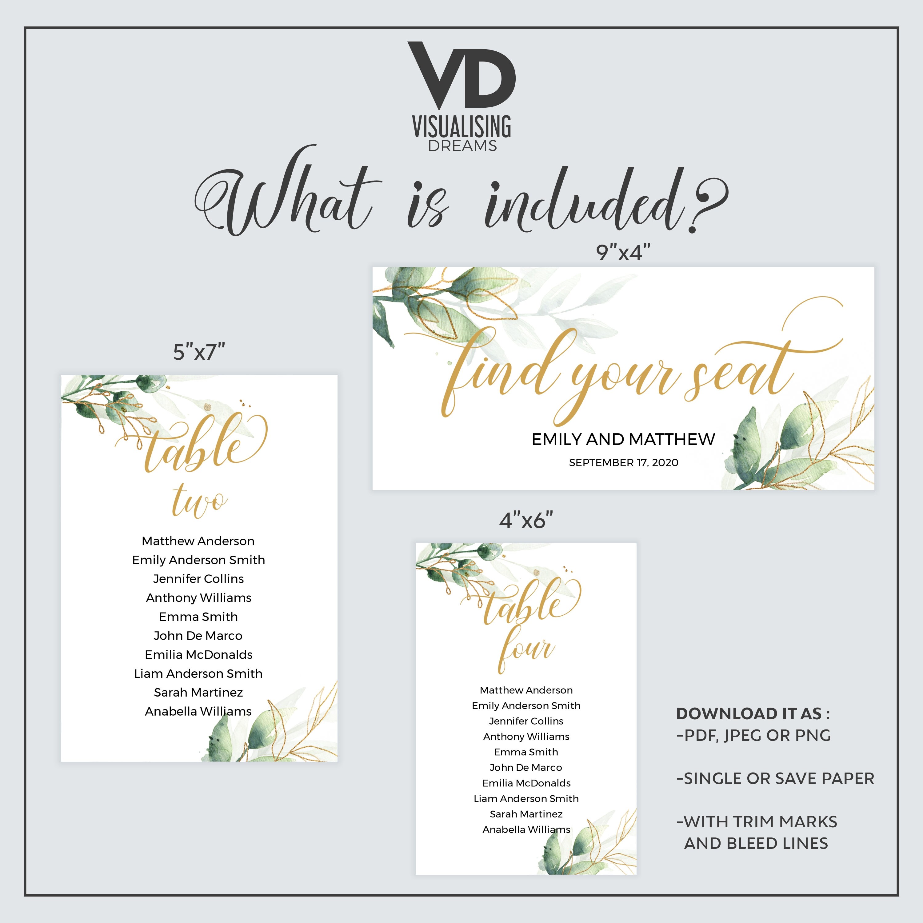 Gold seating cards Wedding seating chart template Hanging | Etsy