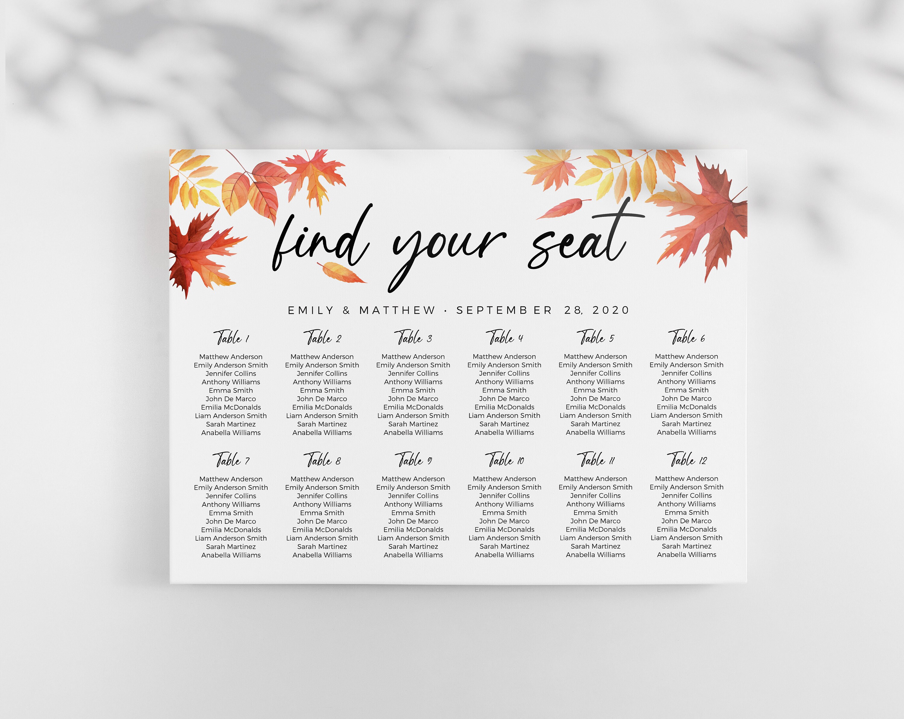 Wedding seating chart Fall wedding seating chart template | Etsy