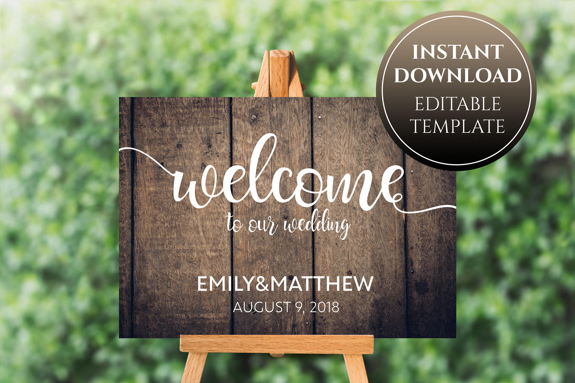 Wood Welcome Wedding Sign Printable Wooden Sign Wood Wedding | Etsy