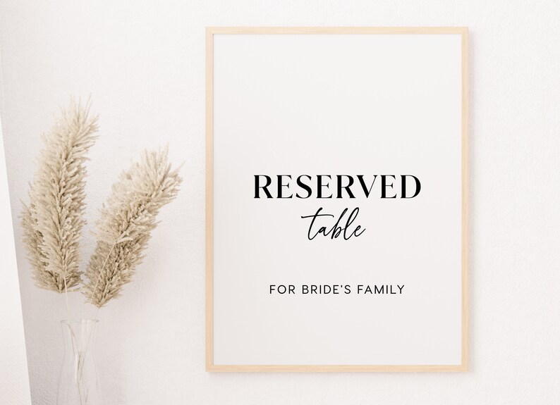 Reserved Sign Template Wedding Reserved Sign Reservation | Etsy