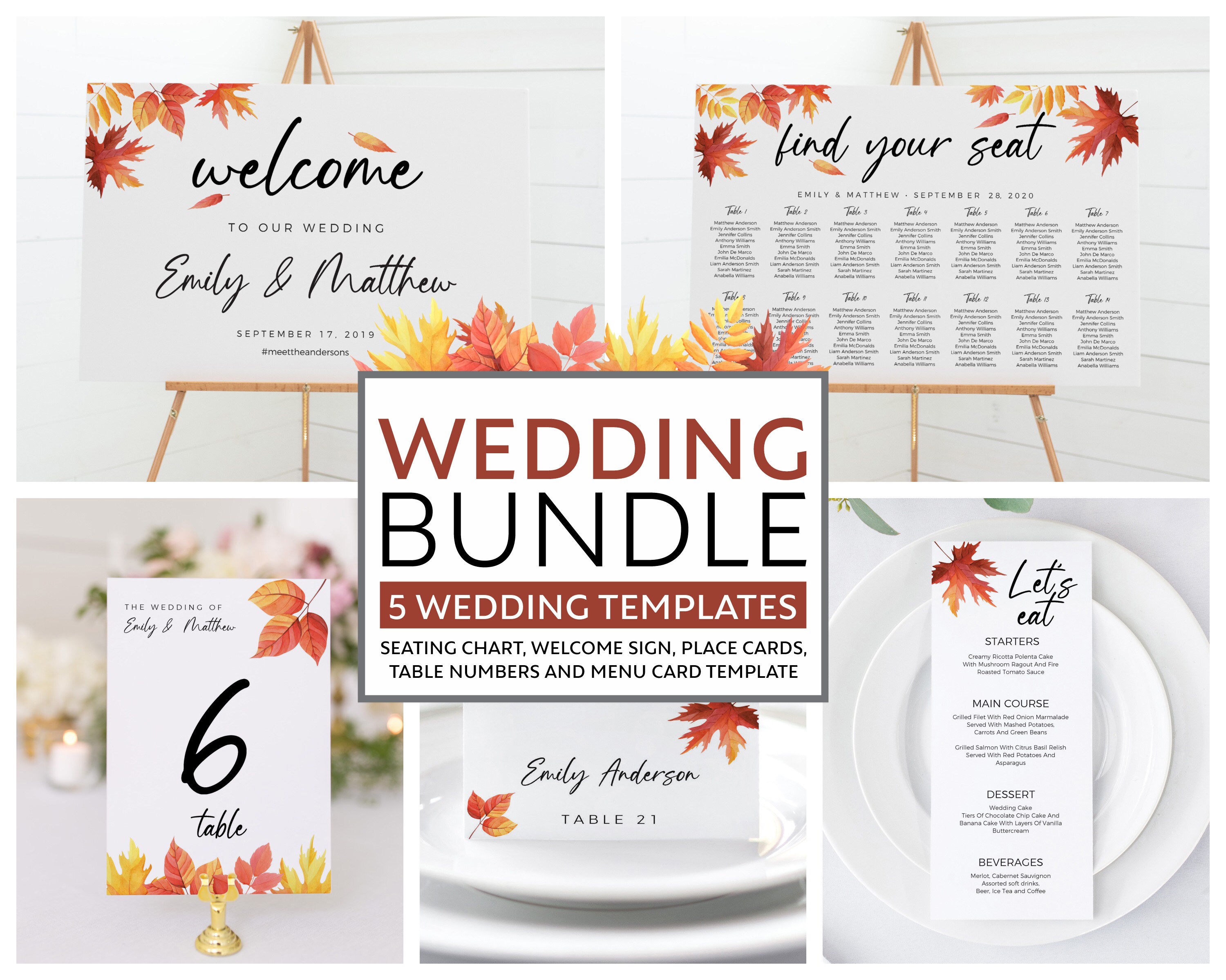 Place Cards Template Fall Autumn Place Card Template Wedding | Etsy