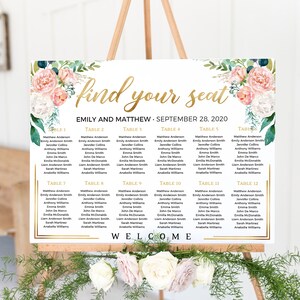 Flower Seating Chart, Gold Seating Chart, Seating Chart Template ...