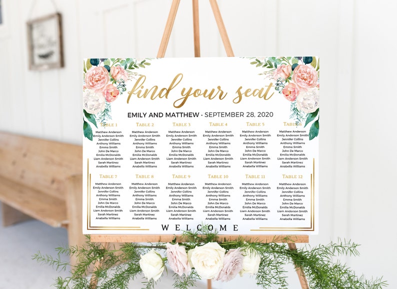 Flower Seating Chart Gold Seating Chart Seating Chart | Etsy