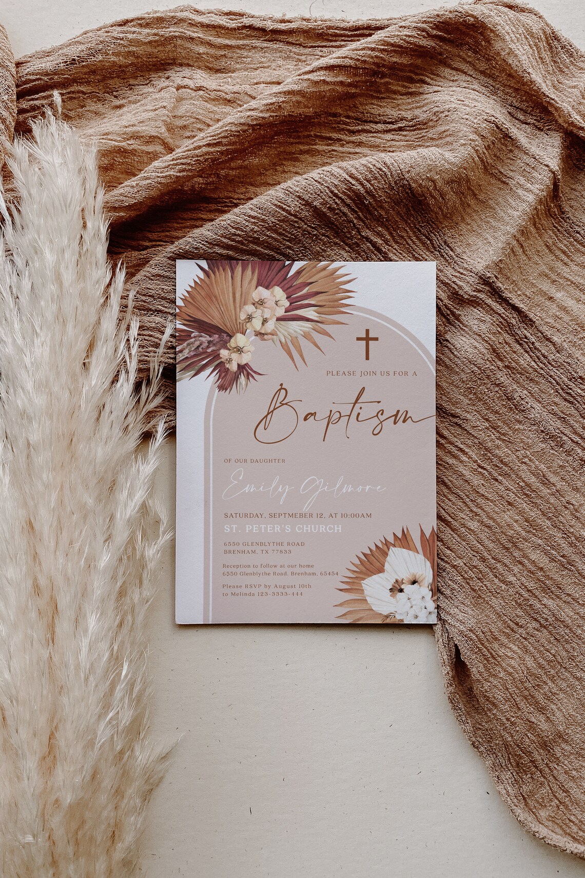 Boho Invitation Baptism Invitation Template Boho Baptism | Etsy