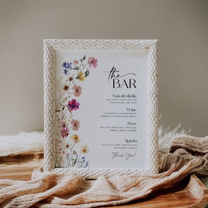 Bar Sign Template, Drinks Menu Sign, Floral Wedding Sign, the Bar Menu ...