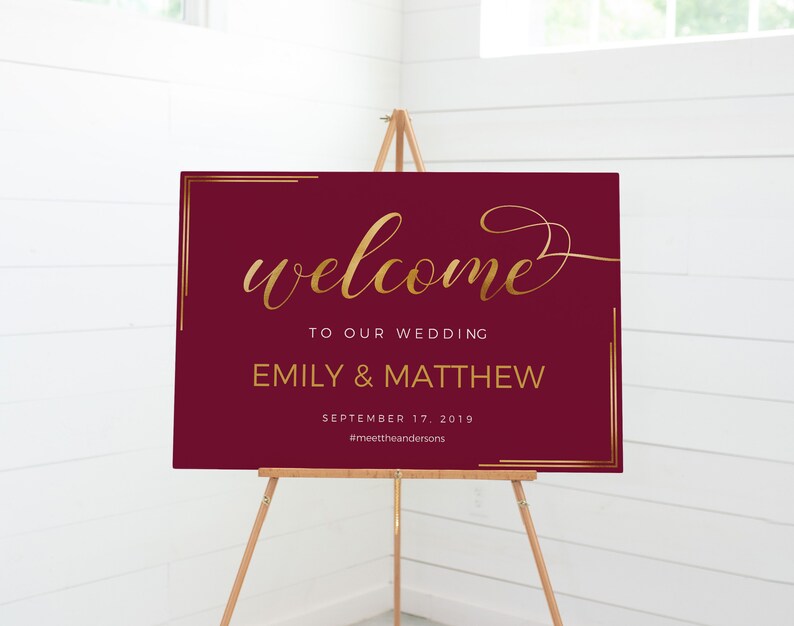 Burgundy Welcome Sign Wedding Welcome Sign Burgundy and Gold - Etsy