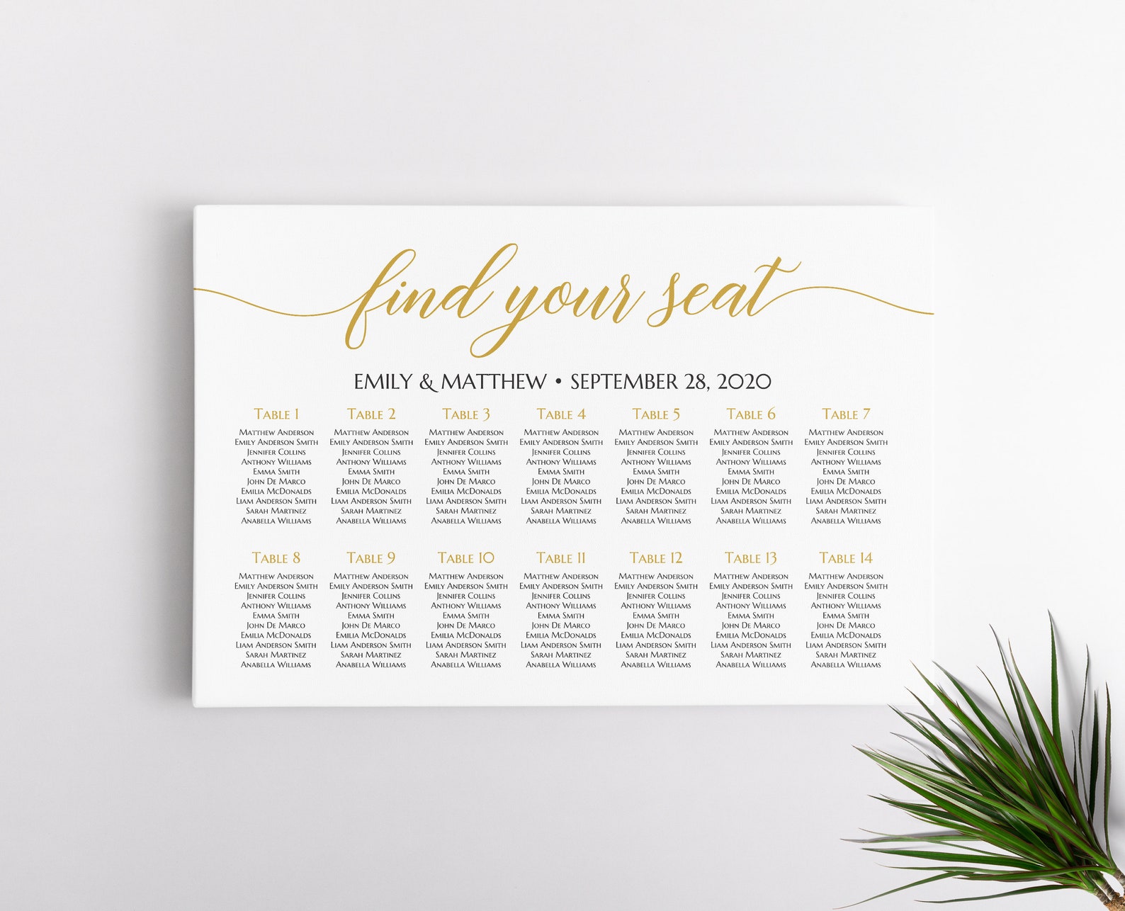 Gold Seating Chart Sign Seating Chart Template Gold Wedding | Etsy