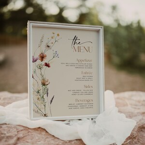 Floral Menu Sign, Beige Menu Sign Template, Beige Floral Wedding Sign ...