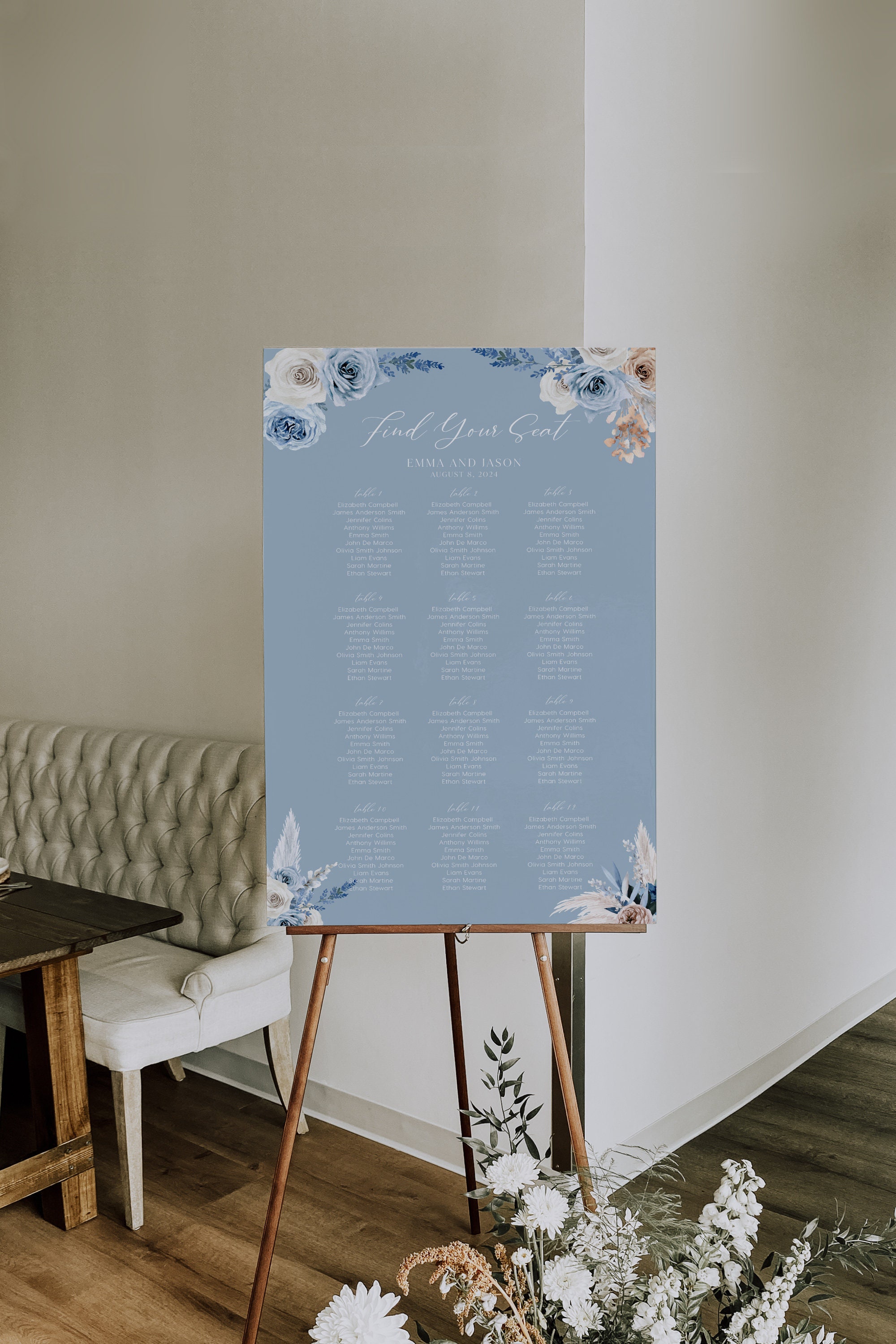 Seating Chart Template Blue Seating Chart Dusty Blue Wedding - Etsy