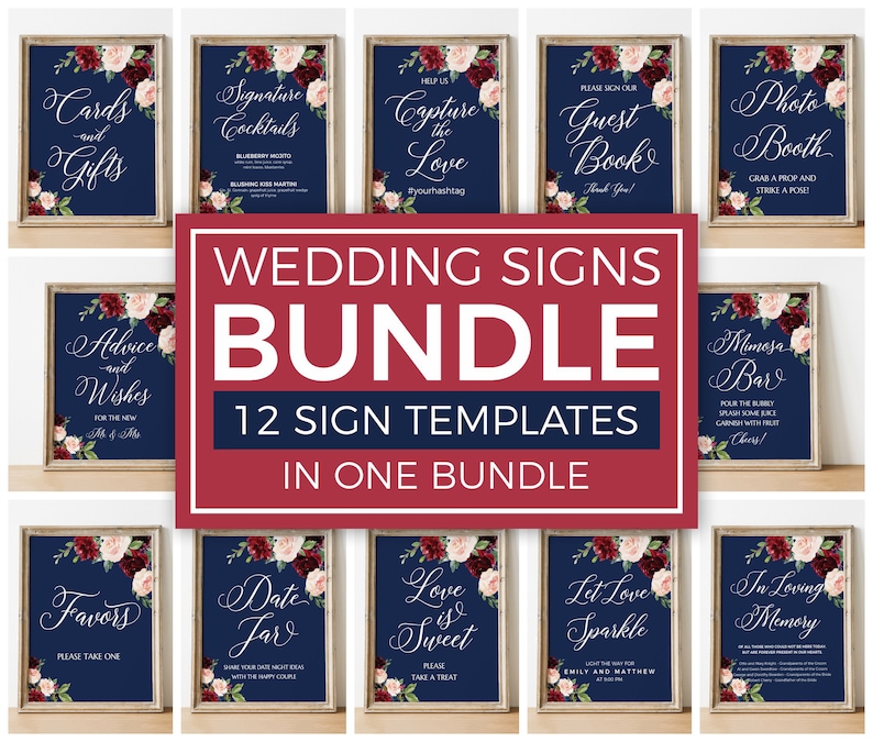 Wedding Signs Bundle Navy Burgundy Wedding Signs Navy Red - Etsy UK