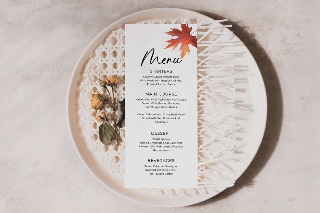 Menu Card Template, Fall Wedding Menu Cards, Fall Wedding Stationery ...