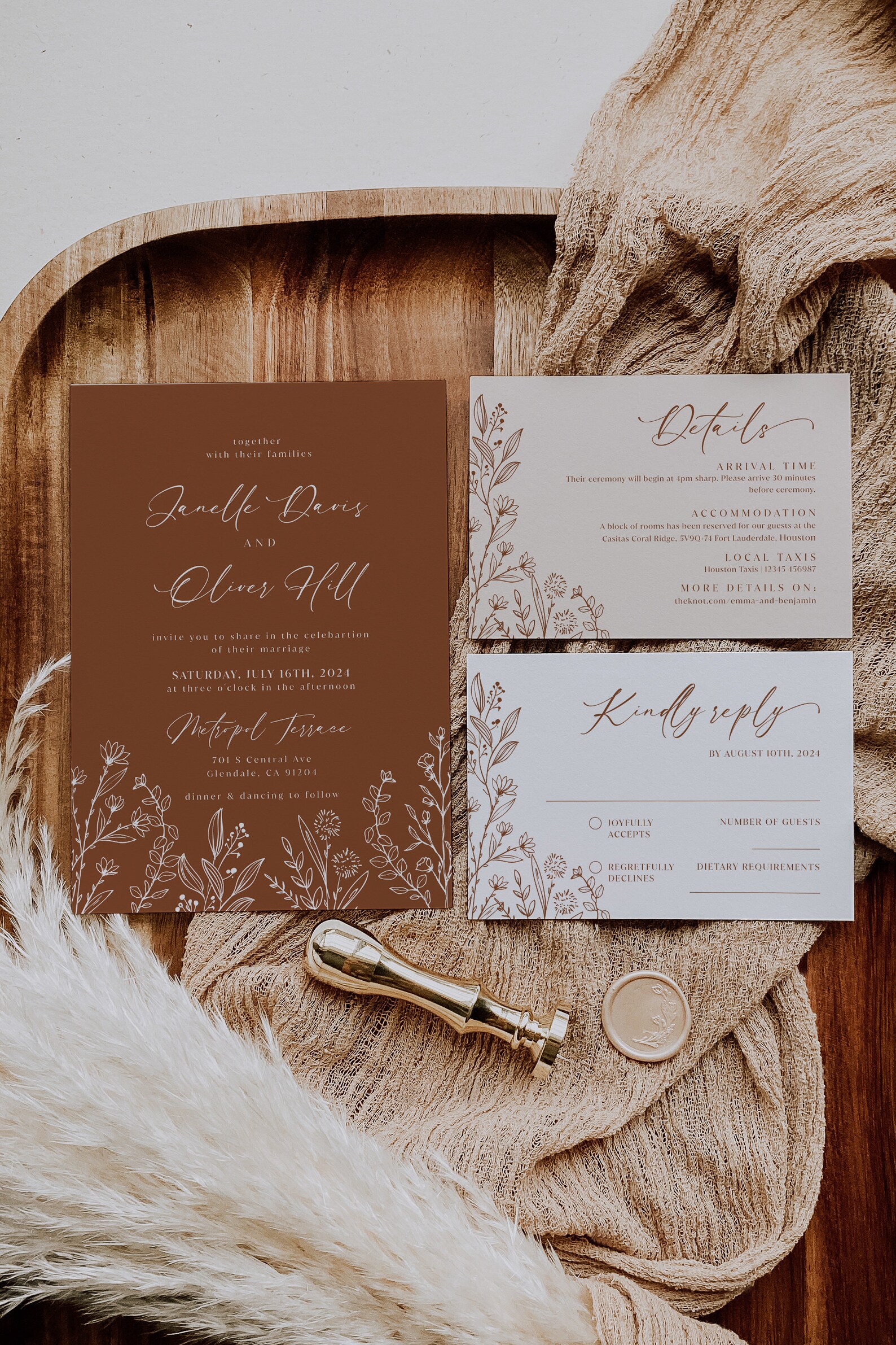 Terracotta Wedding Invitation Floral Wedding Invitations - Etsy