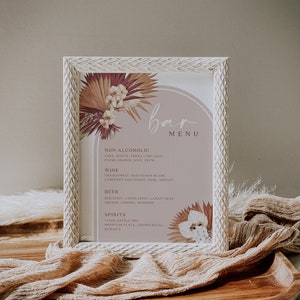 Bar Menu Sign, Boho Bar Sign, Bar Menu Template, Boho Chic Wedding Sign ...
