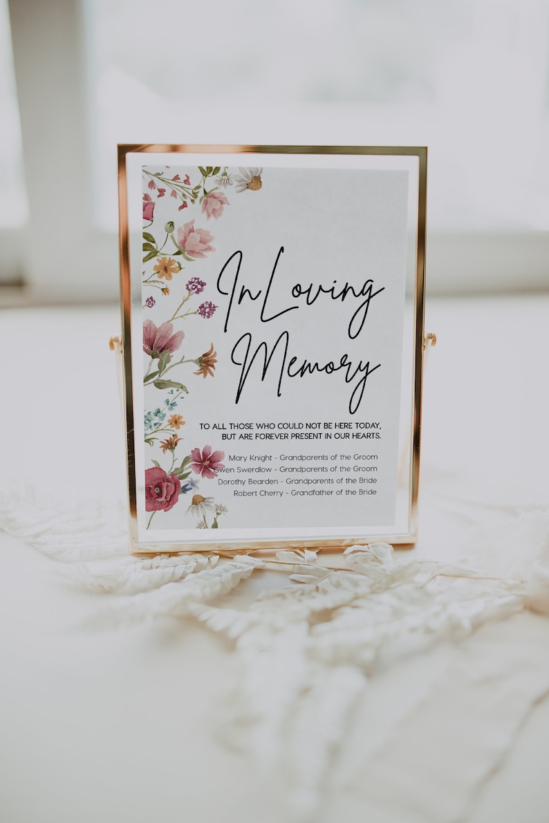Wedding in Loving Memory Sign in Loving Memory Template - Etsy