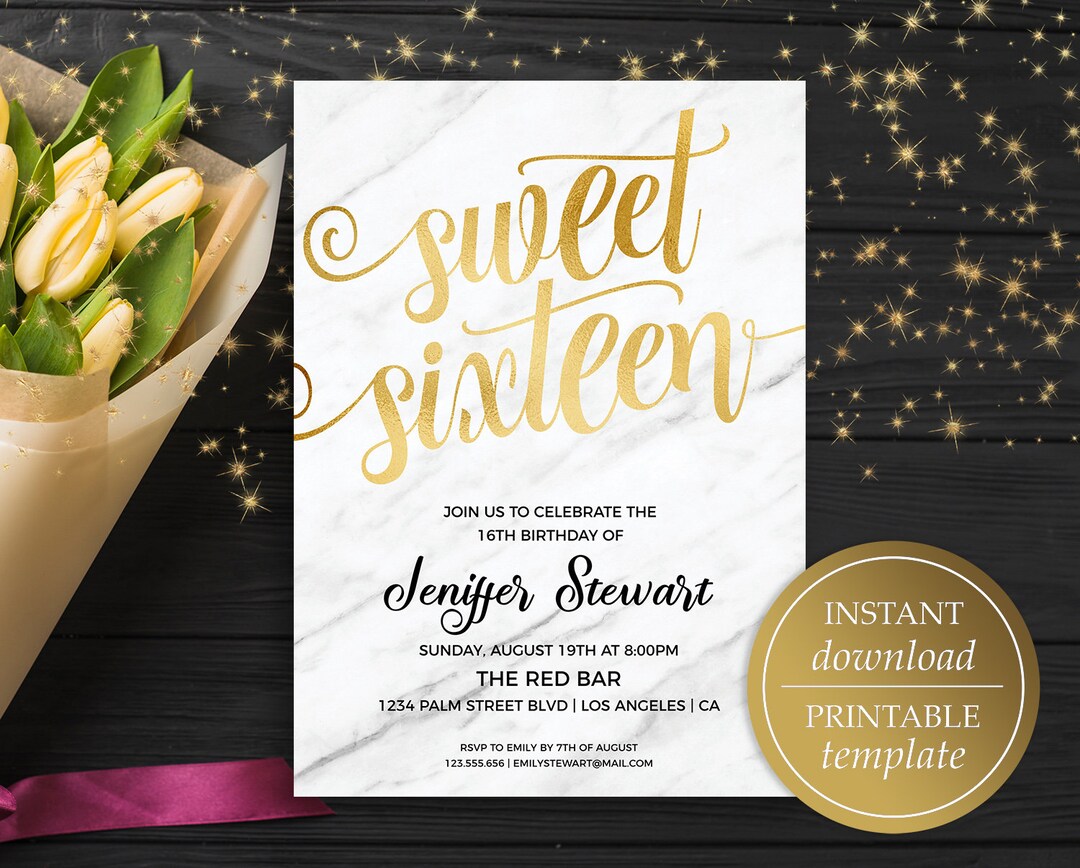 16th Birthday Invitation, Sweet 16 Invitations, Birthday Party ...