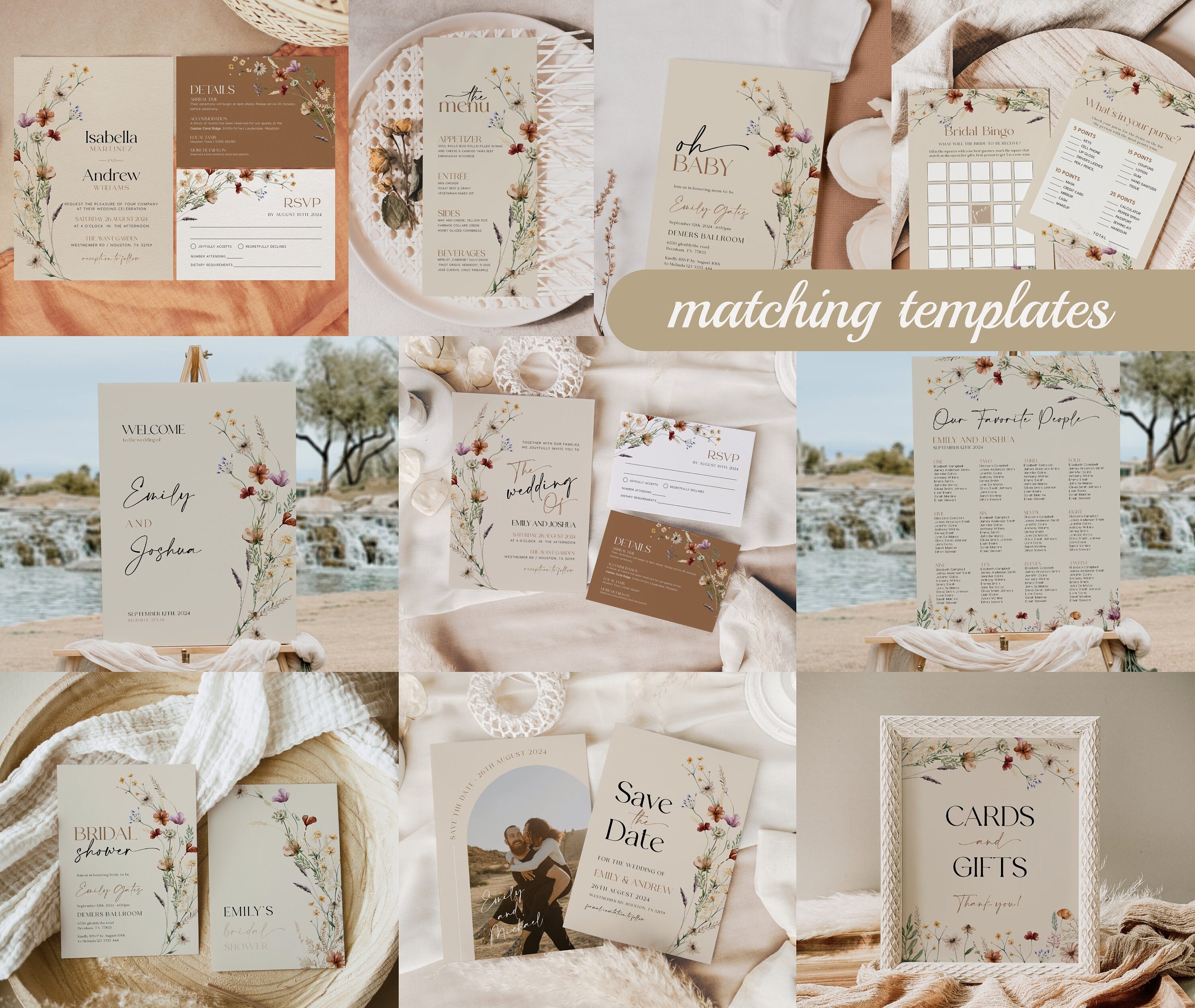 Beige Wedding Invitation Wildflower Wedding Invitation Set - Etsy
