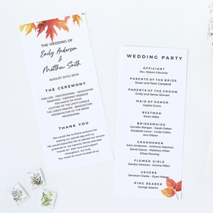 Autumn Wedding Program, Fall Wedding Program, Wedding Ceremony Program ...