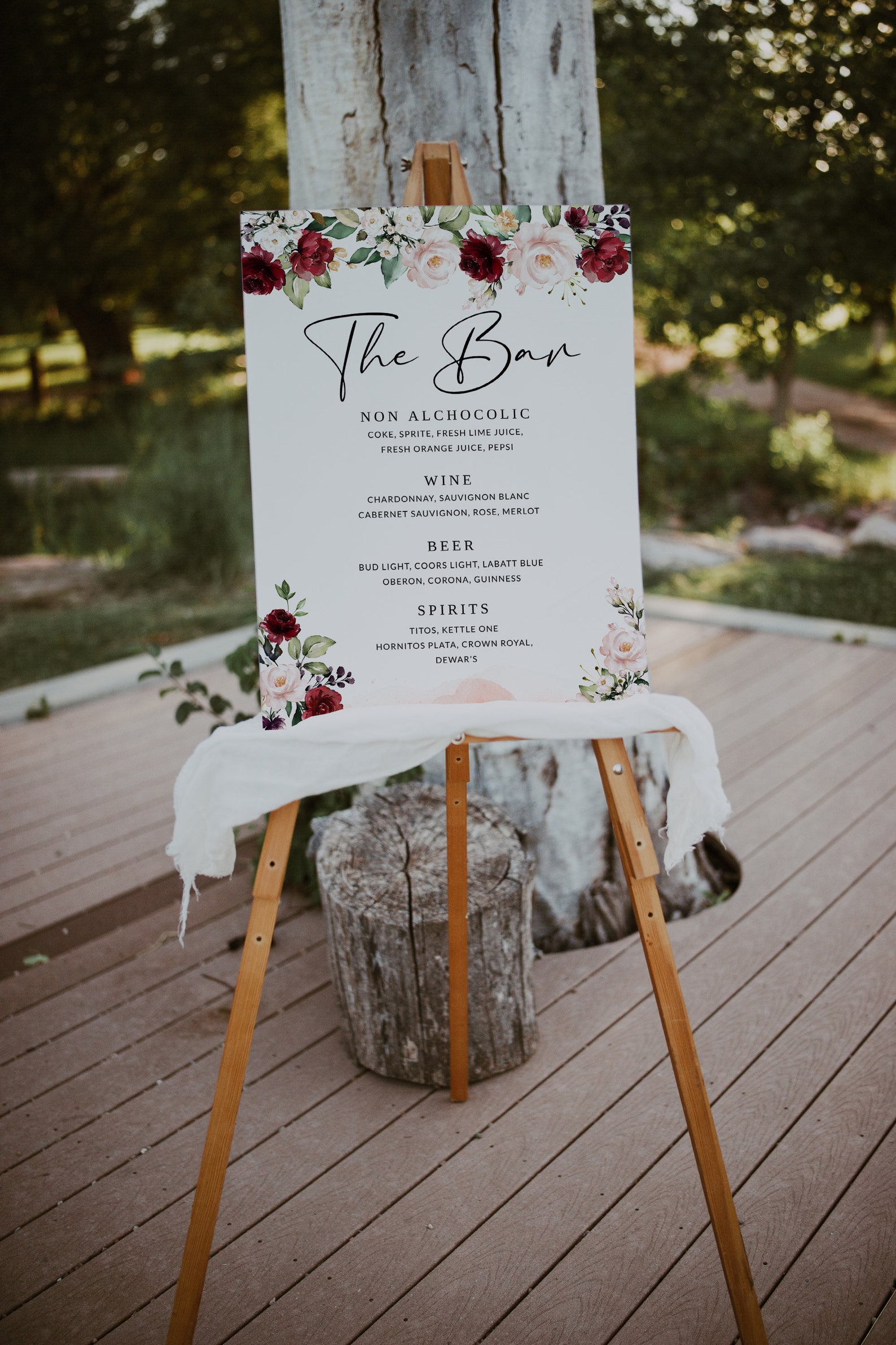 Bar Sign Template Wedding Bar Sign Drinks Menu Sign Bar | Etsy