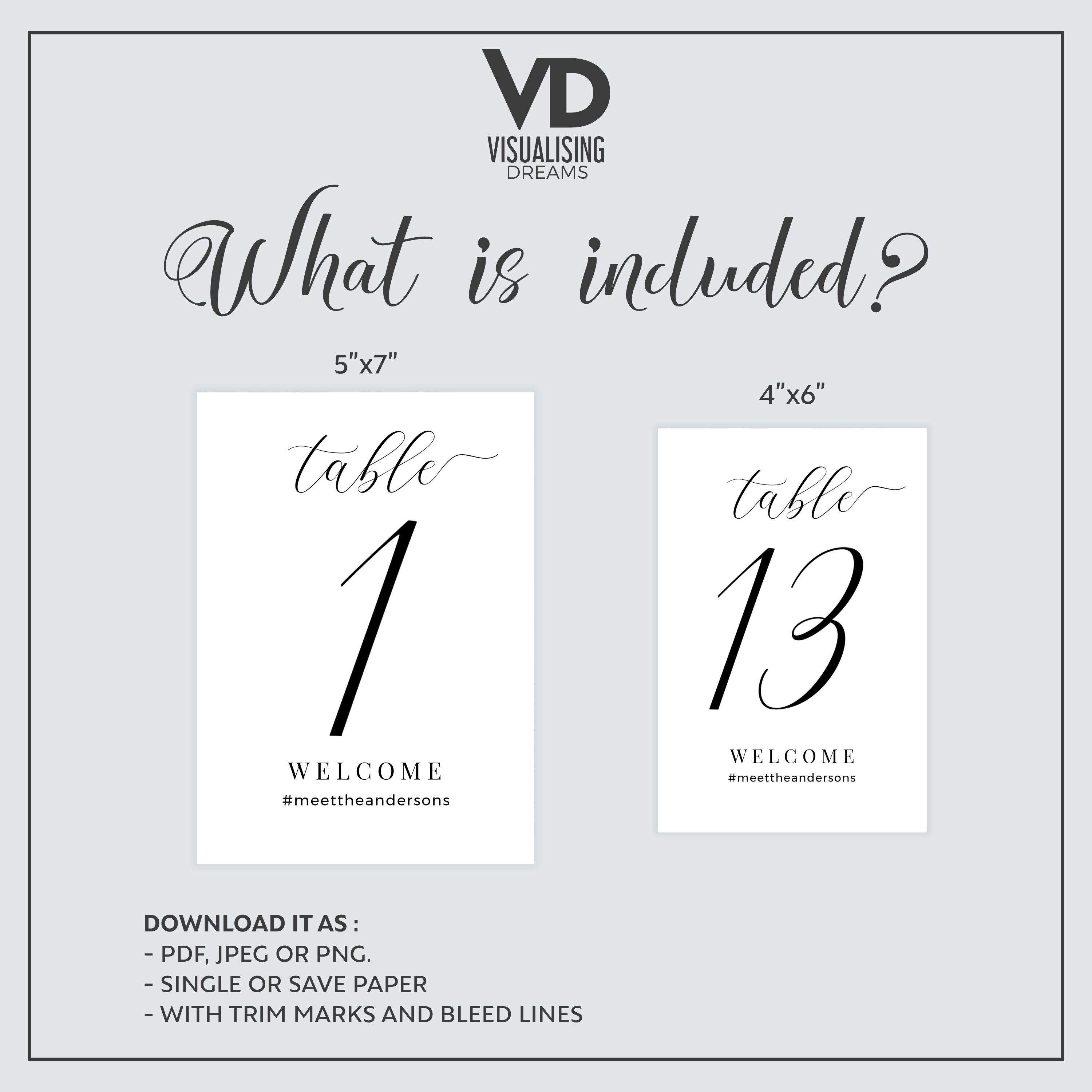 Script Table Numbers Wedding Table Numbers Template - Etsy