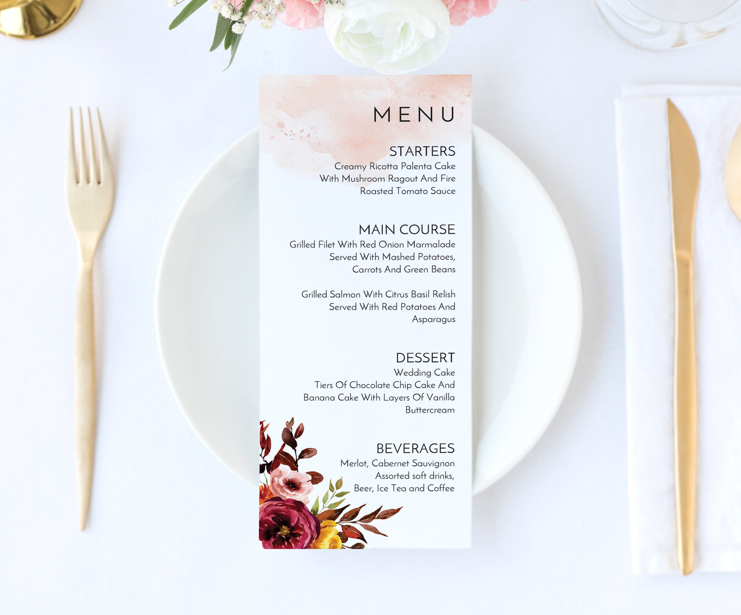 Menu Template Wedding Menu Card Autumn Fall Wedding Menu | Etsy