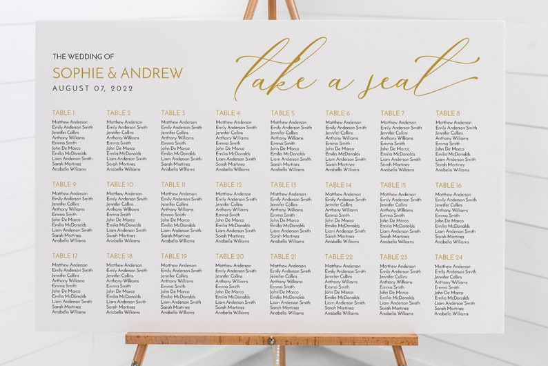 Seating Chart Gold Gold Wedding Seating Chart Template | Etsy