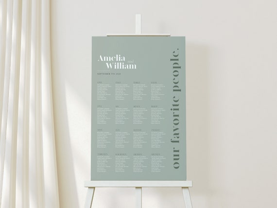 Sage seating chart Seating chart template Wedding seating | Etsy