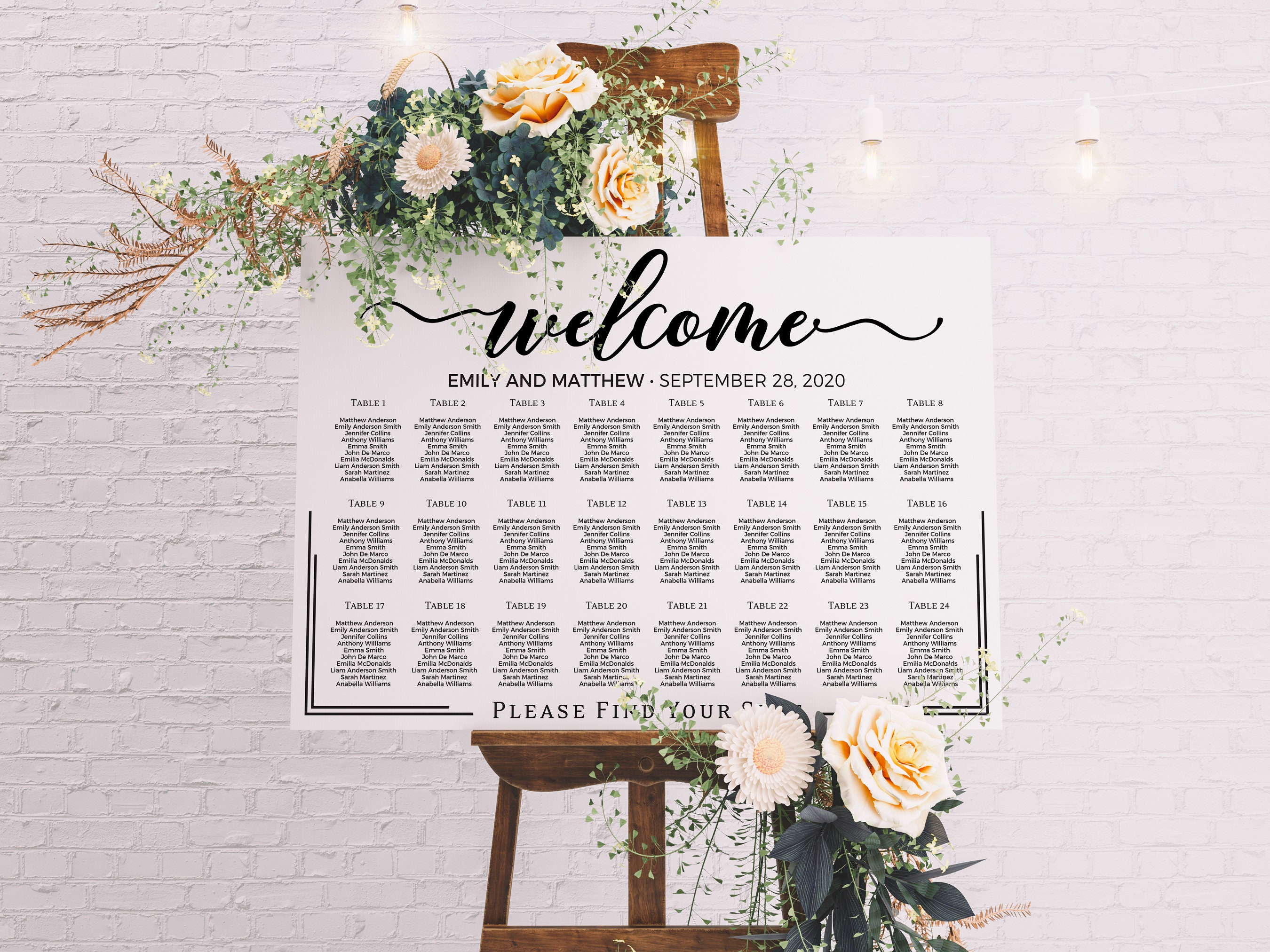 Welcome Sign Seating Chart Template Black and White Seating | Etsy