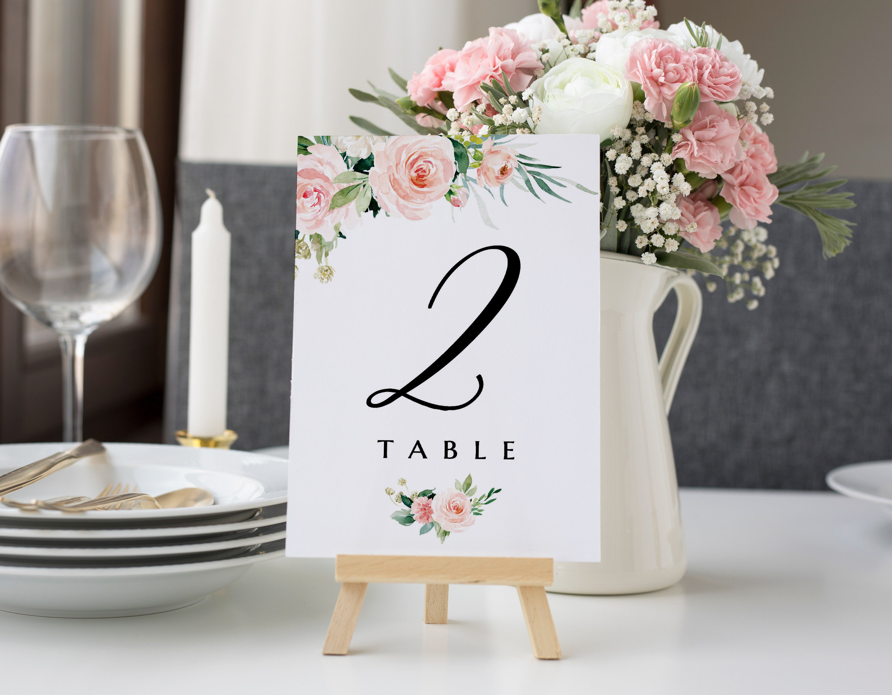 Números de mesa imprimibles con flores rosas y ruborizadas y | Etsy