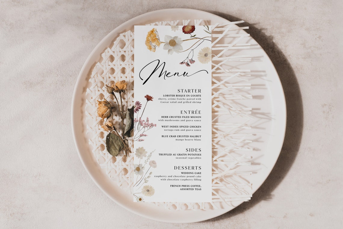 Wildflower Menu Template Floral Wedding Menu Wedding Menu | Etsy