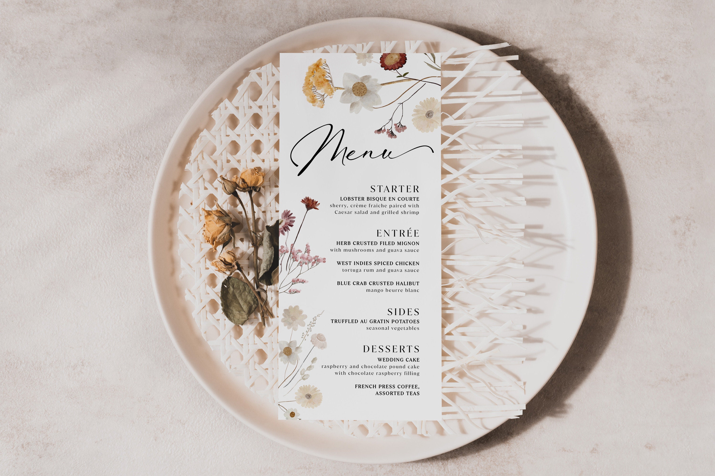 Wildflower Menu Template Floral Wedding Menu Wedding Menu | Etsy