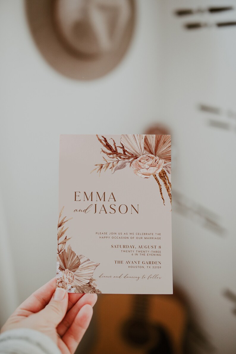 Beige Wedding Invitation Pampas Wedding Invitation - Etsy