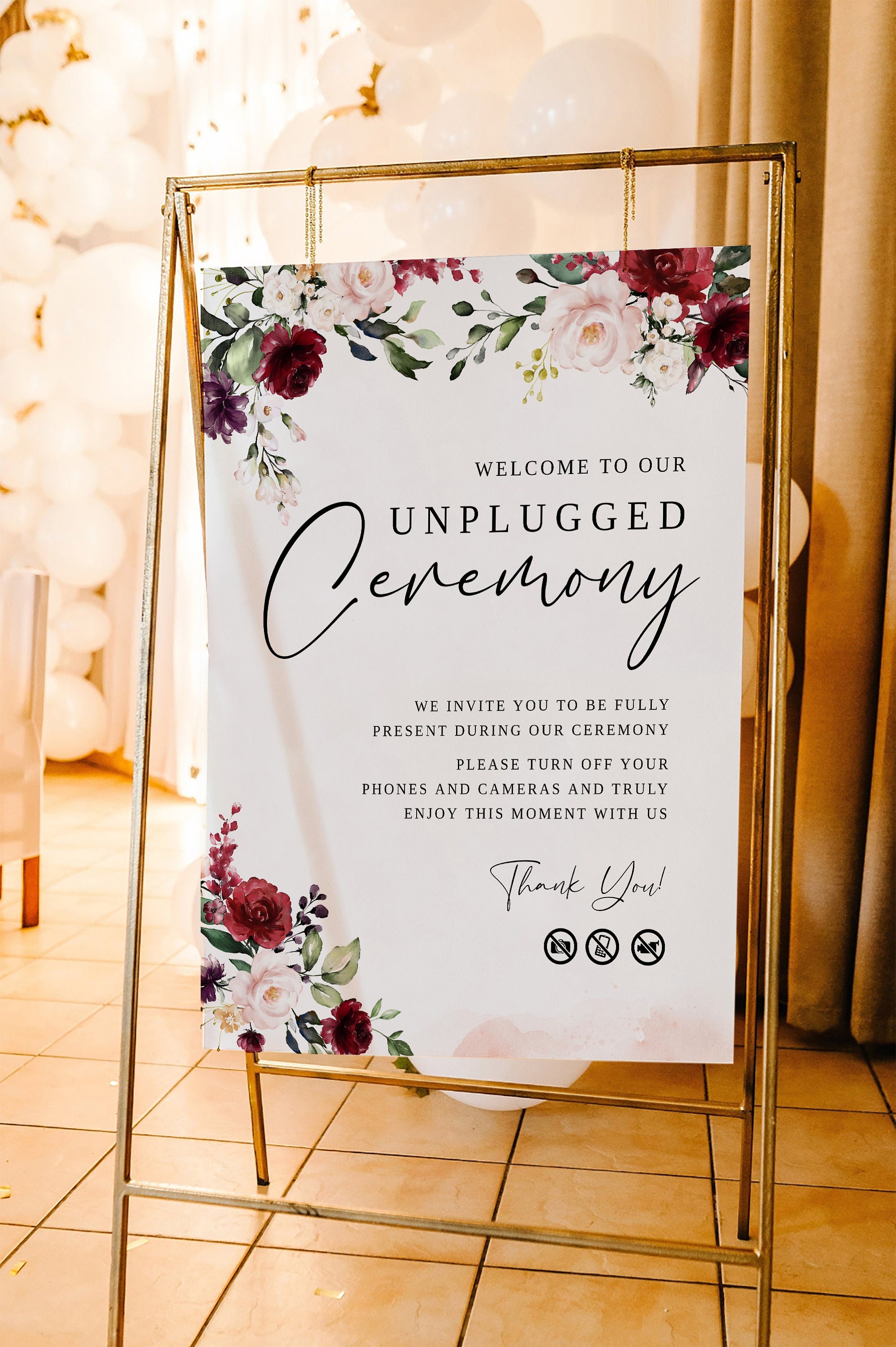 Unplugged Ceremony Sign Wedding Unplugged Sign Burgundy - Etsy