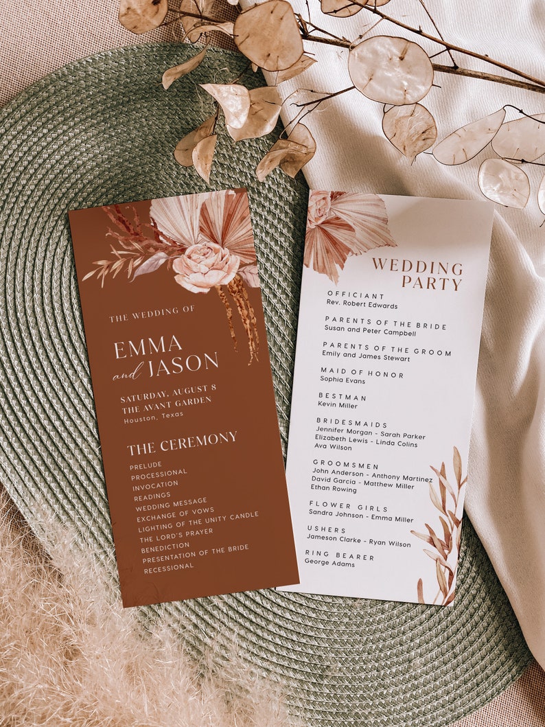 Wedding Program Template Boho Wedding Program Terracotta - Etsy