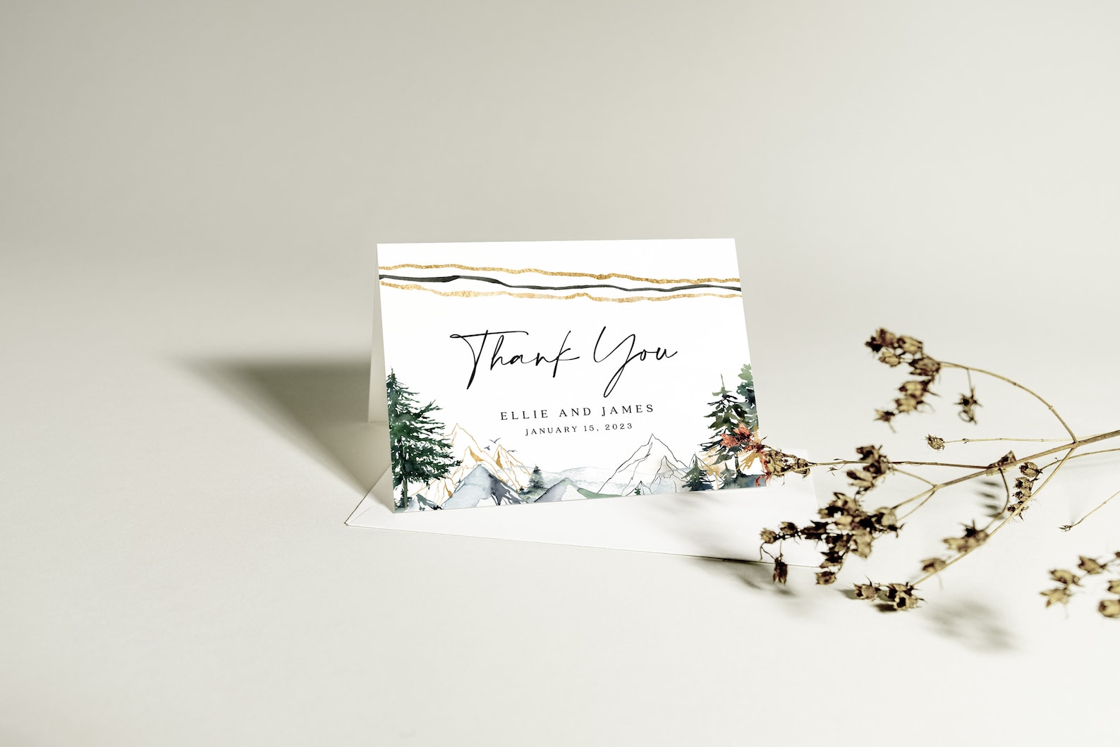 Thank You Cards Template Mountains Thank You Care Wedding | Etsy