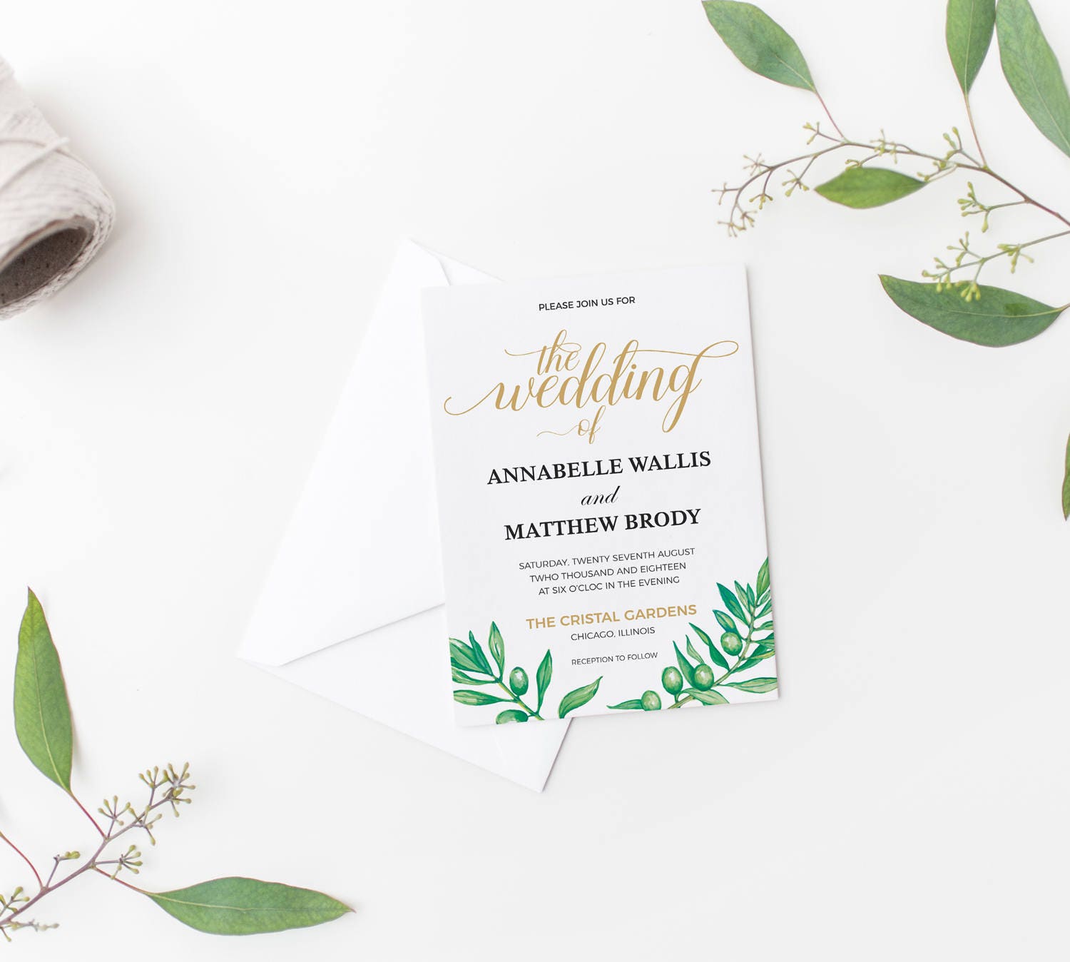 Greenery Invitation Printable Wedding Invitation Template | Etsy