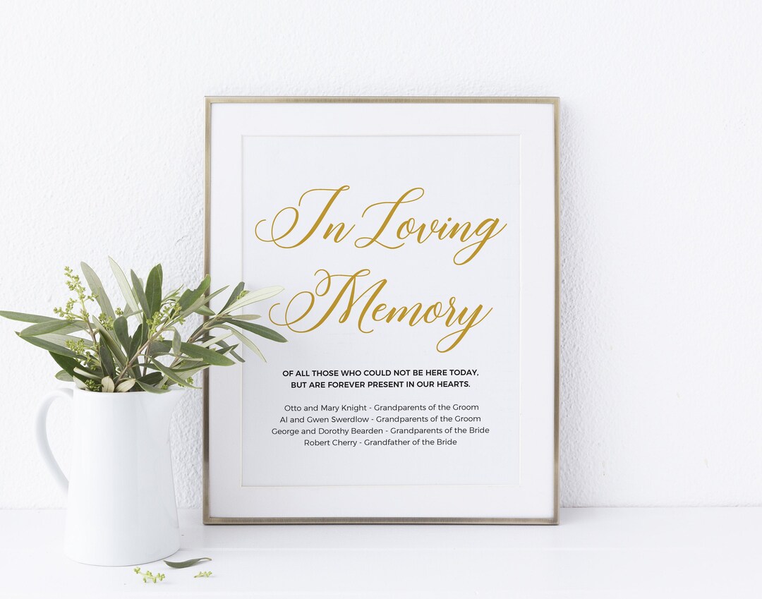 In Loving Memory Sign, in Memory of Sign Template, Wedding Sign Gold ...